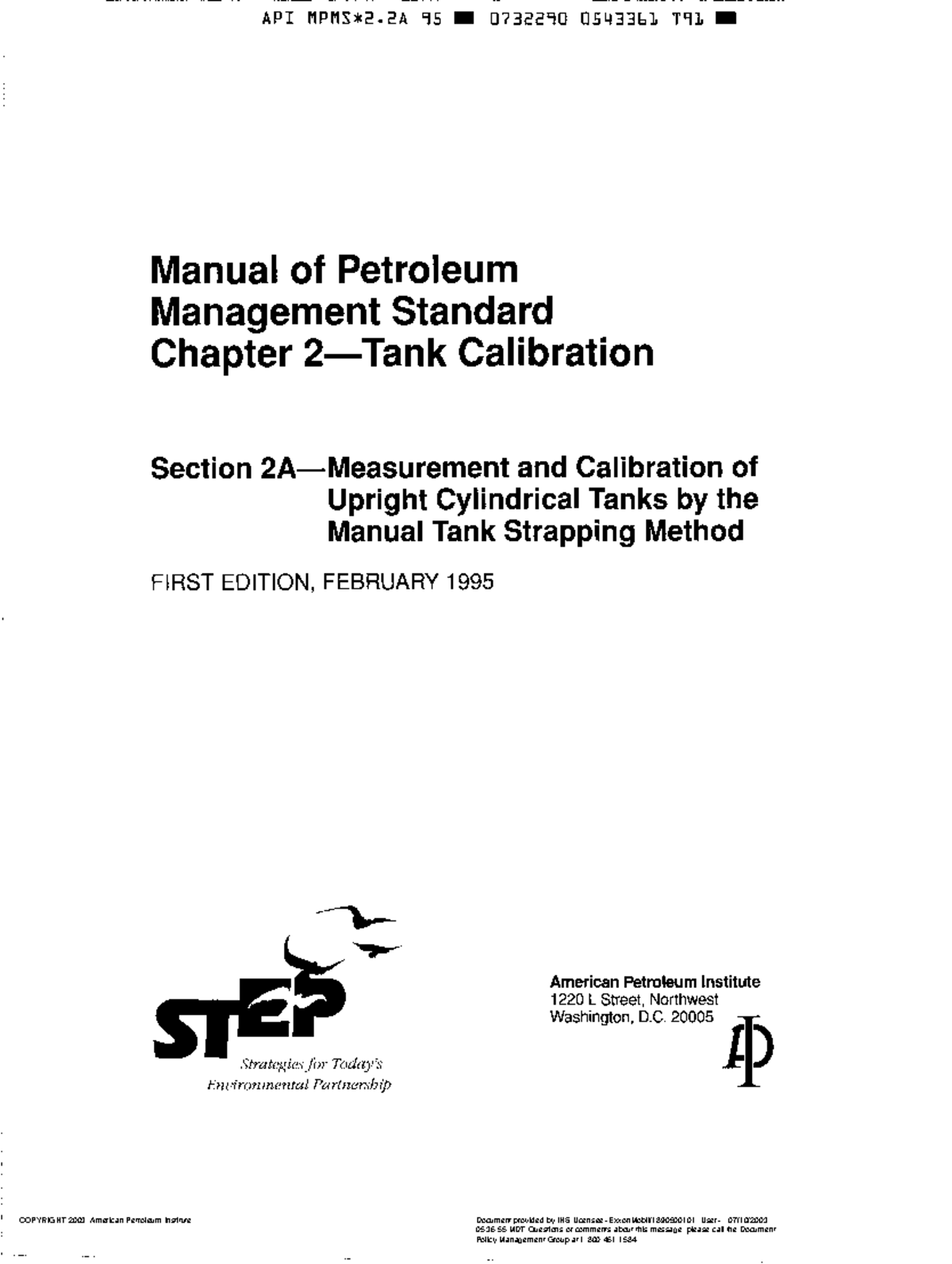 API 2A: Calibration of Upright Cylindrical Tanks - Manual Strapping ...