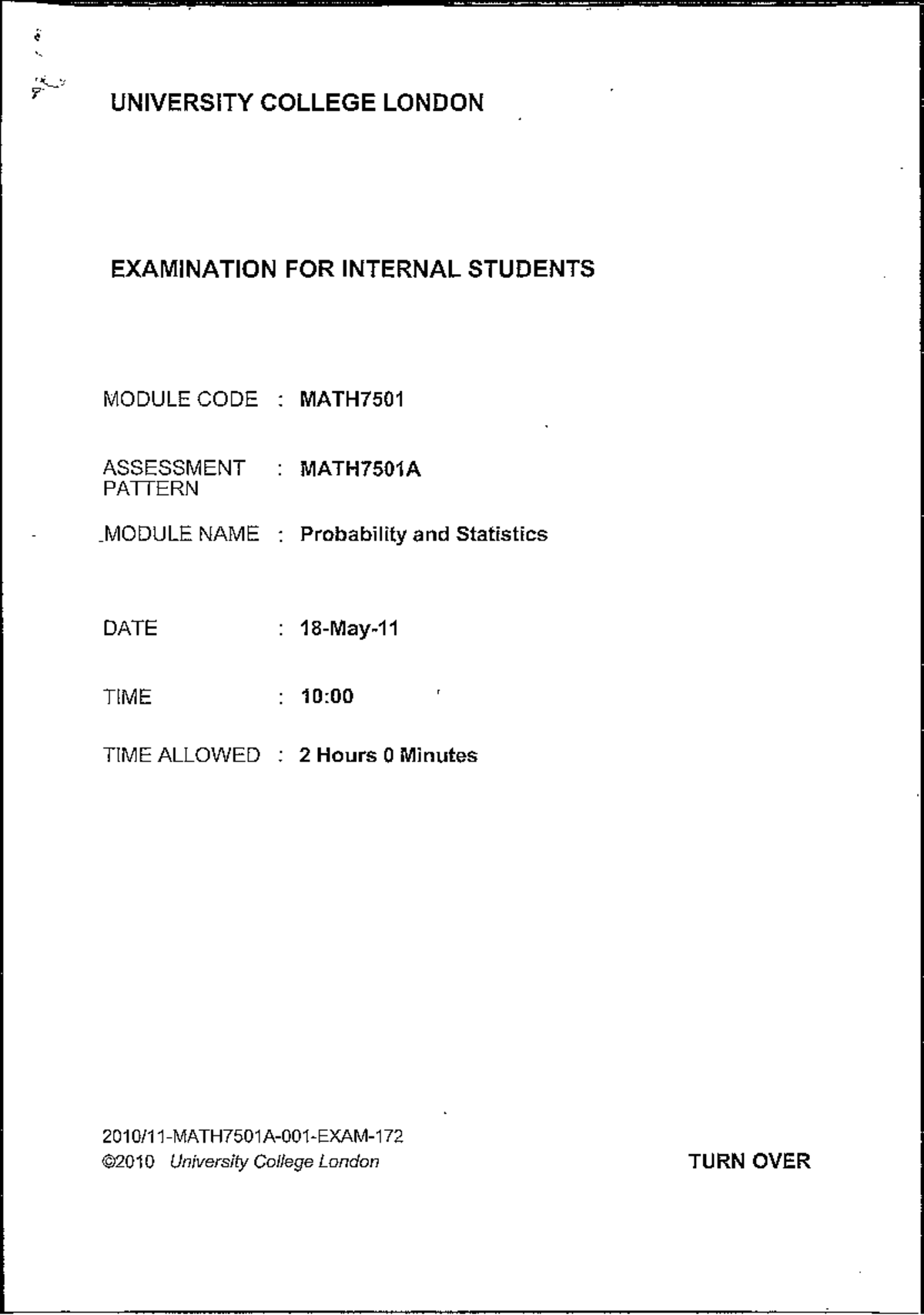 MATH7501 Final Exam: Probability and Statistics Overview - Studocu