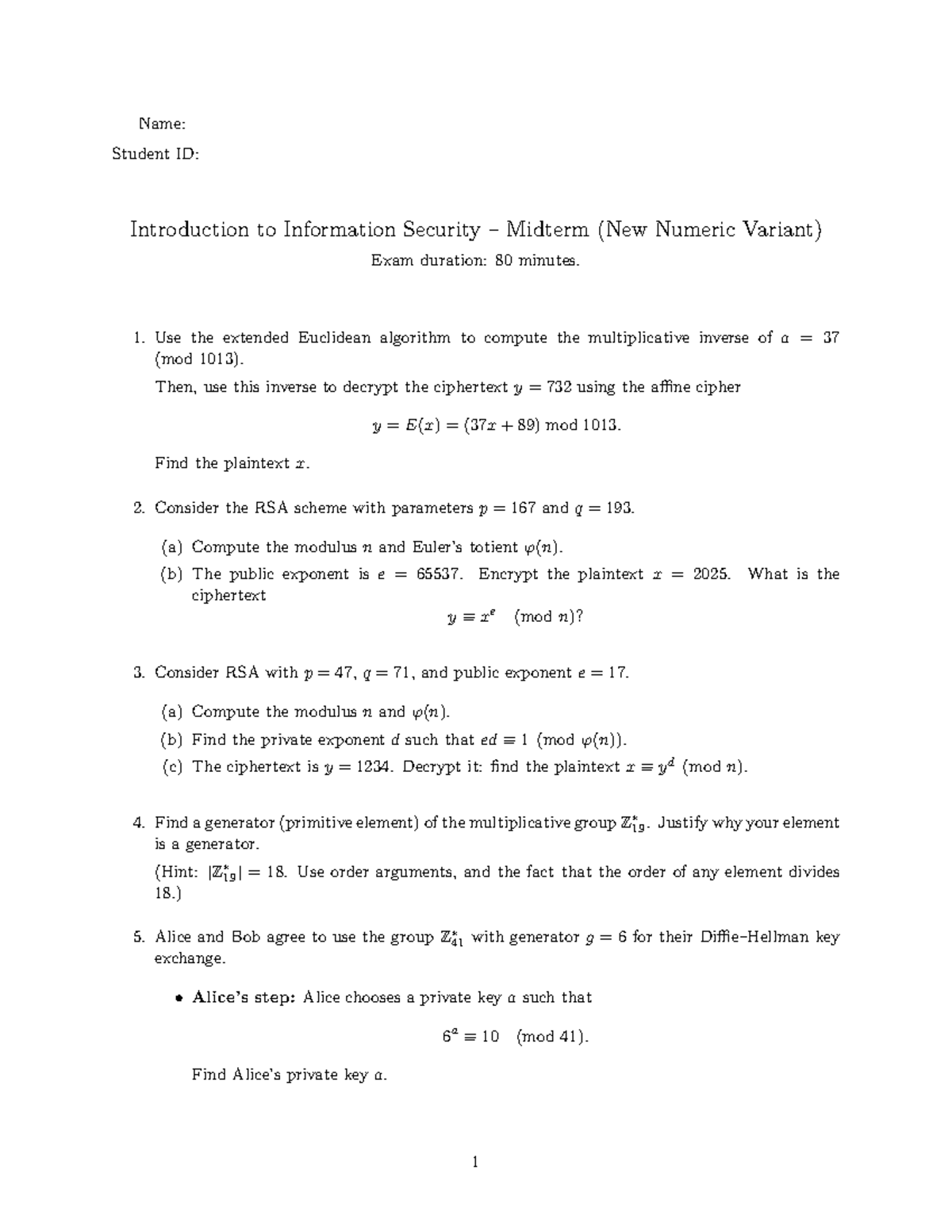 Introduction to Information Security Midterm Exam (CS101) Solutions - Studocu