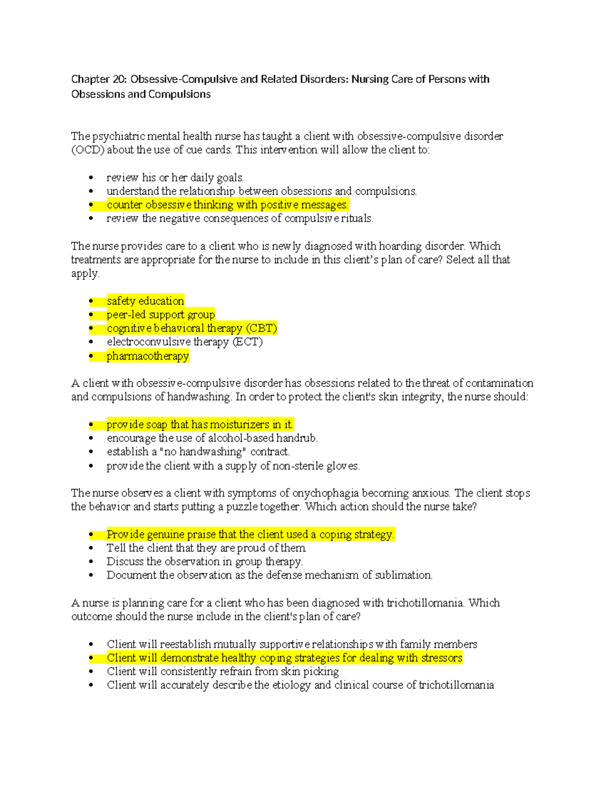 Chapter 20 OCD: Key Concepts and Nursing Care Strategies - Studocu