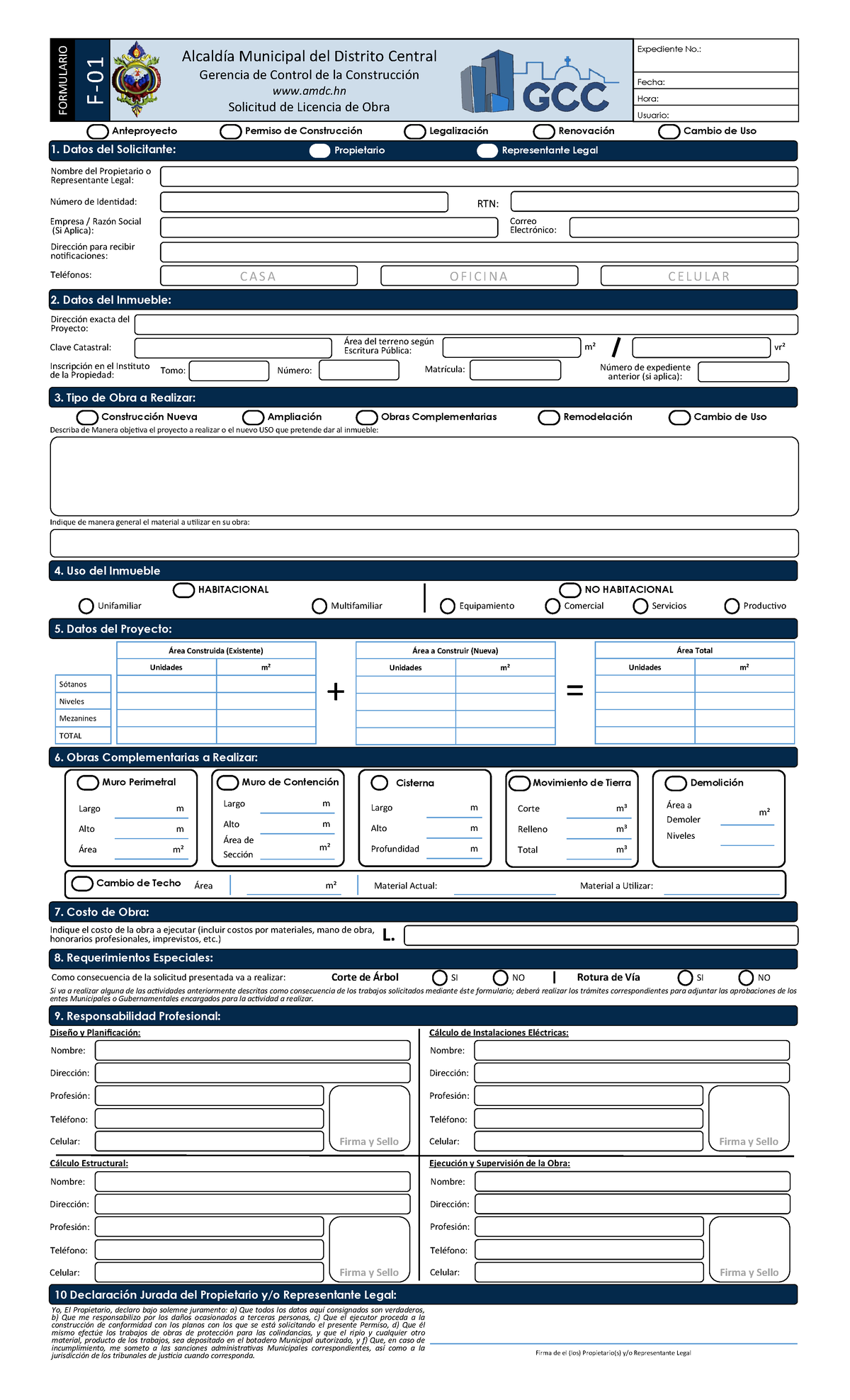 Formulario F-01: Solicitud de Licencia de Obra y Requisitos Asociados ...