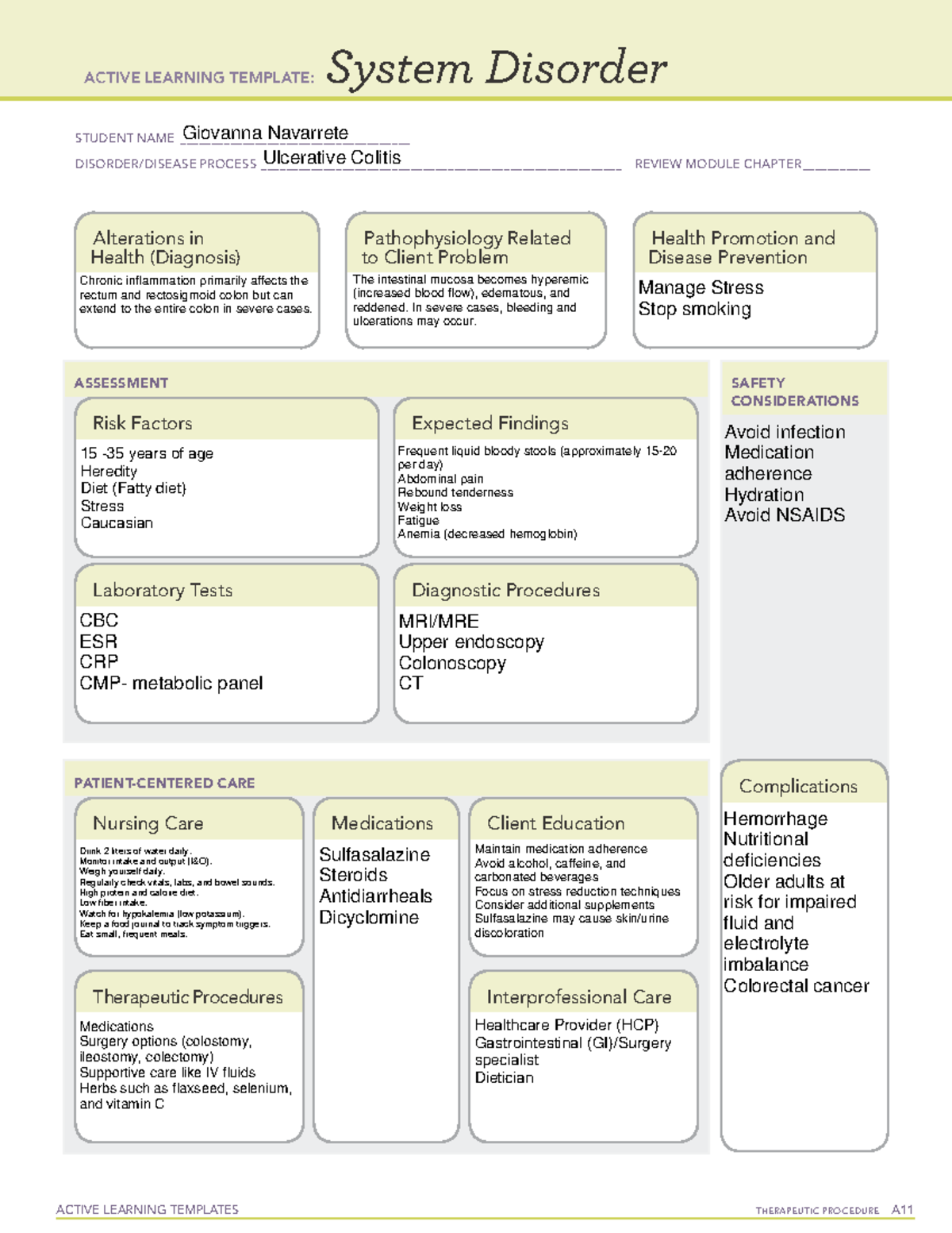 ACTIVE LEARNING TEMPLATE: Ulcerative Colitis A11 - Health Alterations ...