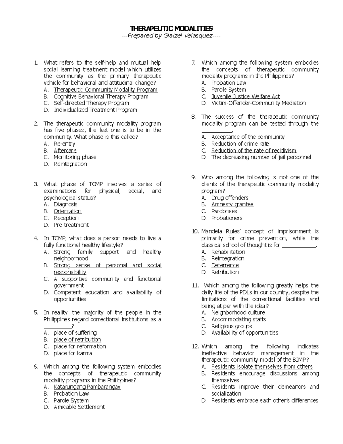 QA Therapeutic Modalities - THERAPEUTIC MODALITIES -Prepared by Glaizel ...