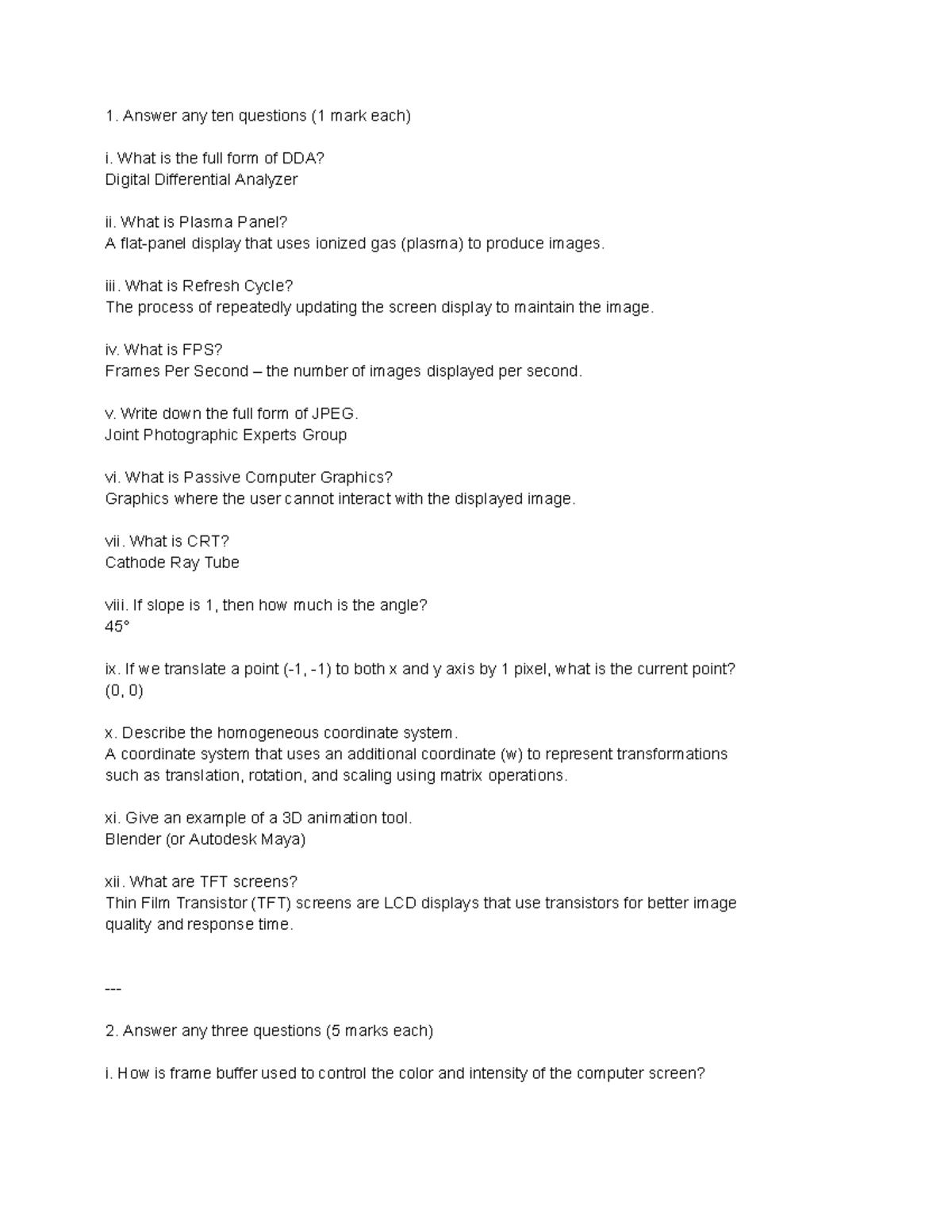 Graphics Internal Suggestions: Q&A for Course Code 1.0 - Studocu