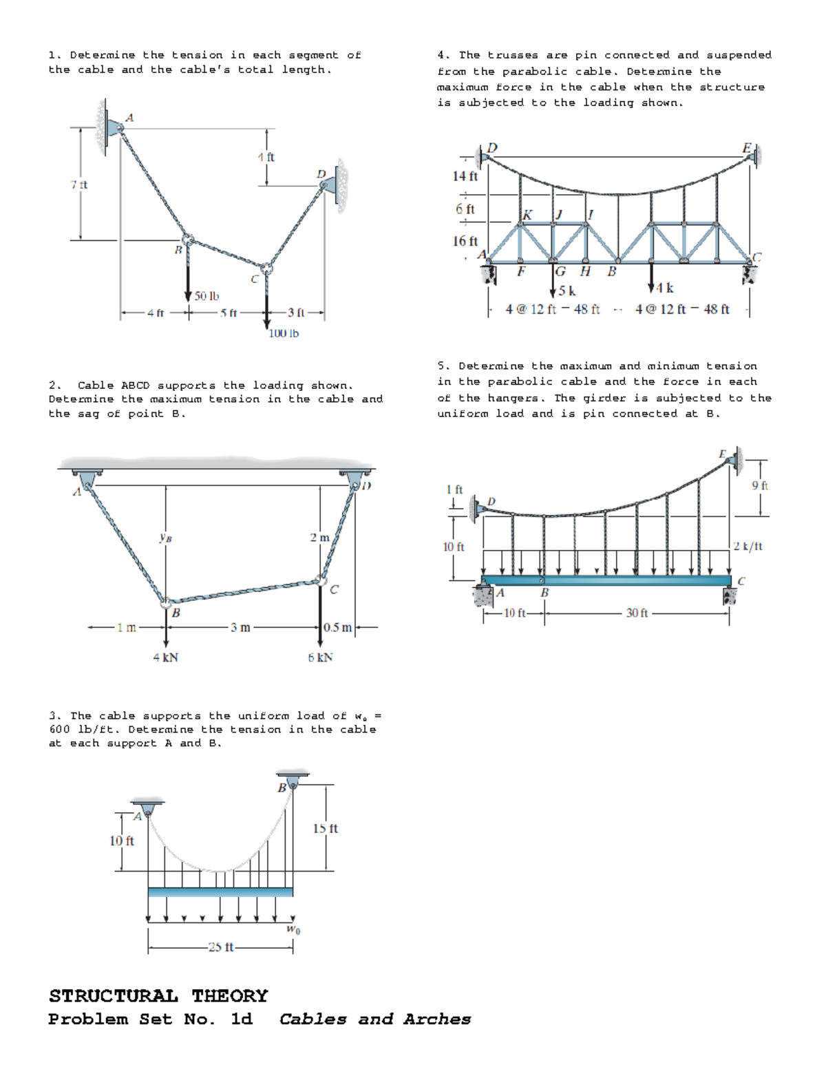 Structural Theory Problem Set 1d: Cables & Arches Analysis - Studocu