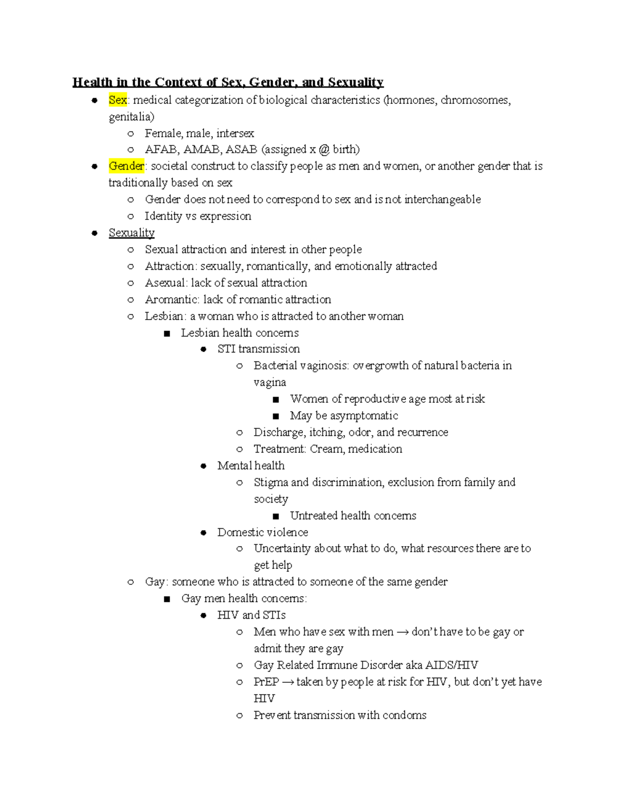 HS325 Final Exam Study Notes on Health, Gender, and HIV - Studocu