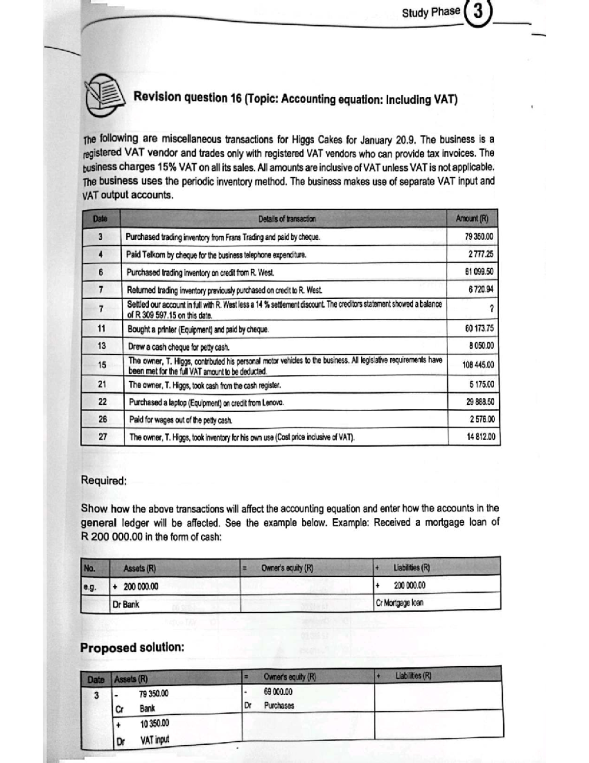 Study Phase 3 Revision Questions on Accounting Equation & VAT - Studocu