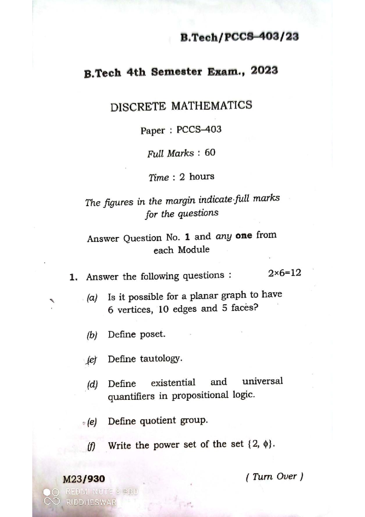 CSE 4th Sem - 2023 Discrete Mathematics, Organization & Architecture ...