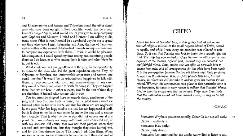 PLATO: Socratic Dialogue on Justice and the Good Life in CRITO - Studocu