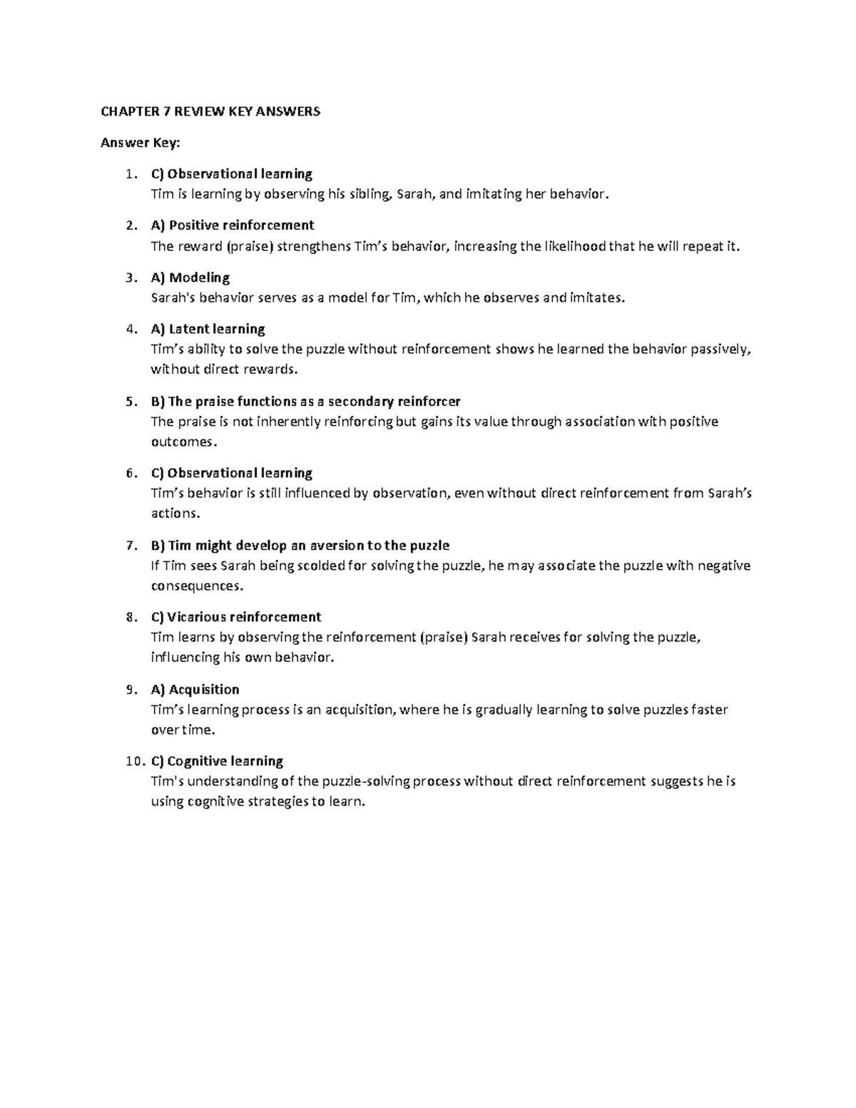 Chapter 7 Learning Theories Review Key Answers - PSY101 - Studocu