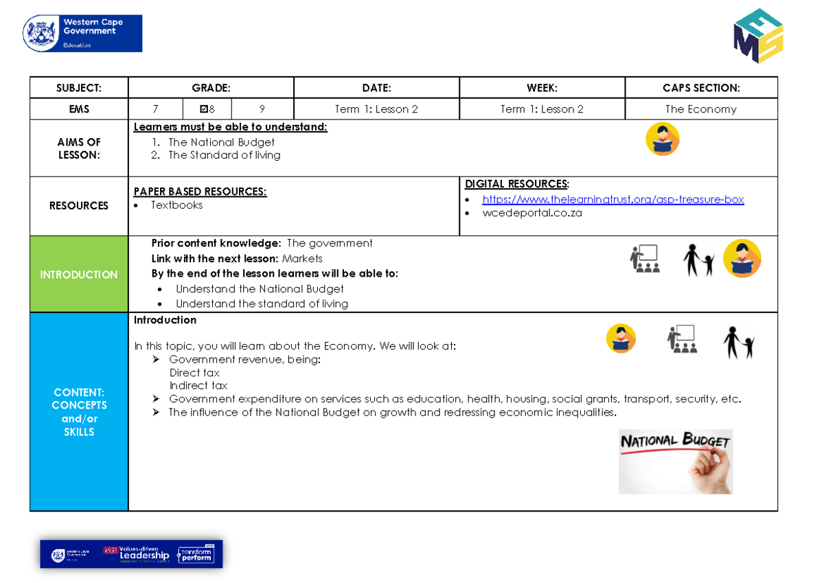 Lesson Plan Grade 8 EMS Term 1 Lesson 2 (1) 231005 131409 - SUBJECT: GRADE: DATE: WEEK: CAPS ...