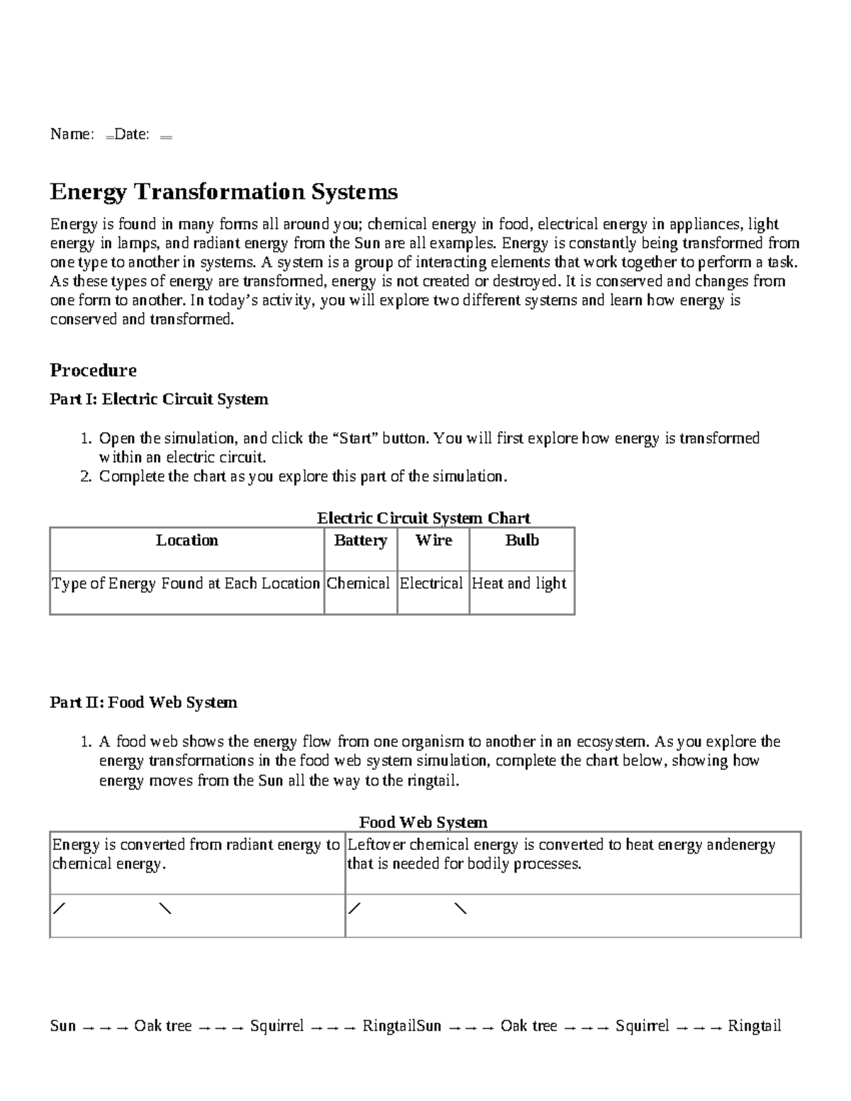 Energy Transformations Answer Key - Exploring Electric & Food Web ...
