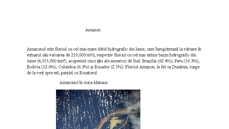 Amazon: Fluviul cu Cel Mai Mare Debit Hidrografic din Lume - Studocu