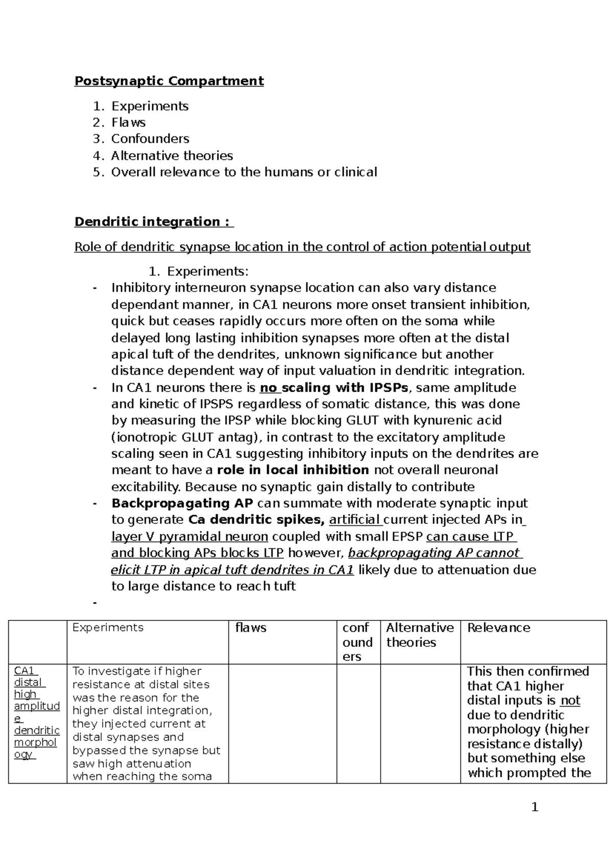 BIOL 301: Extra Reading on Postsynaptic Compartment Analysis - Studocu