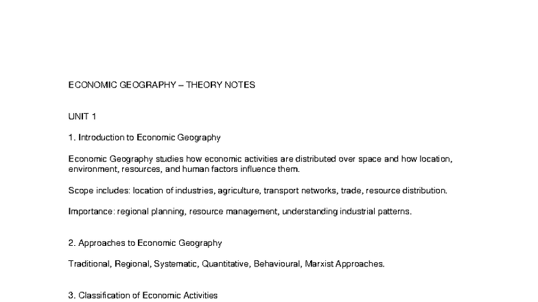 ECON 101: Economic Geography Theory Notes - Unit 1 & 2 - Studocu