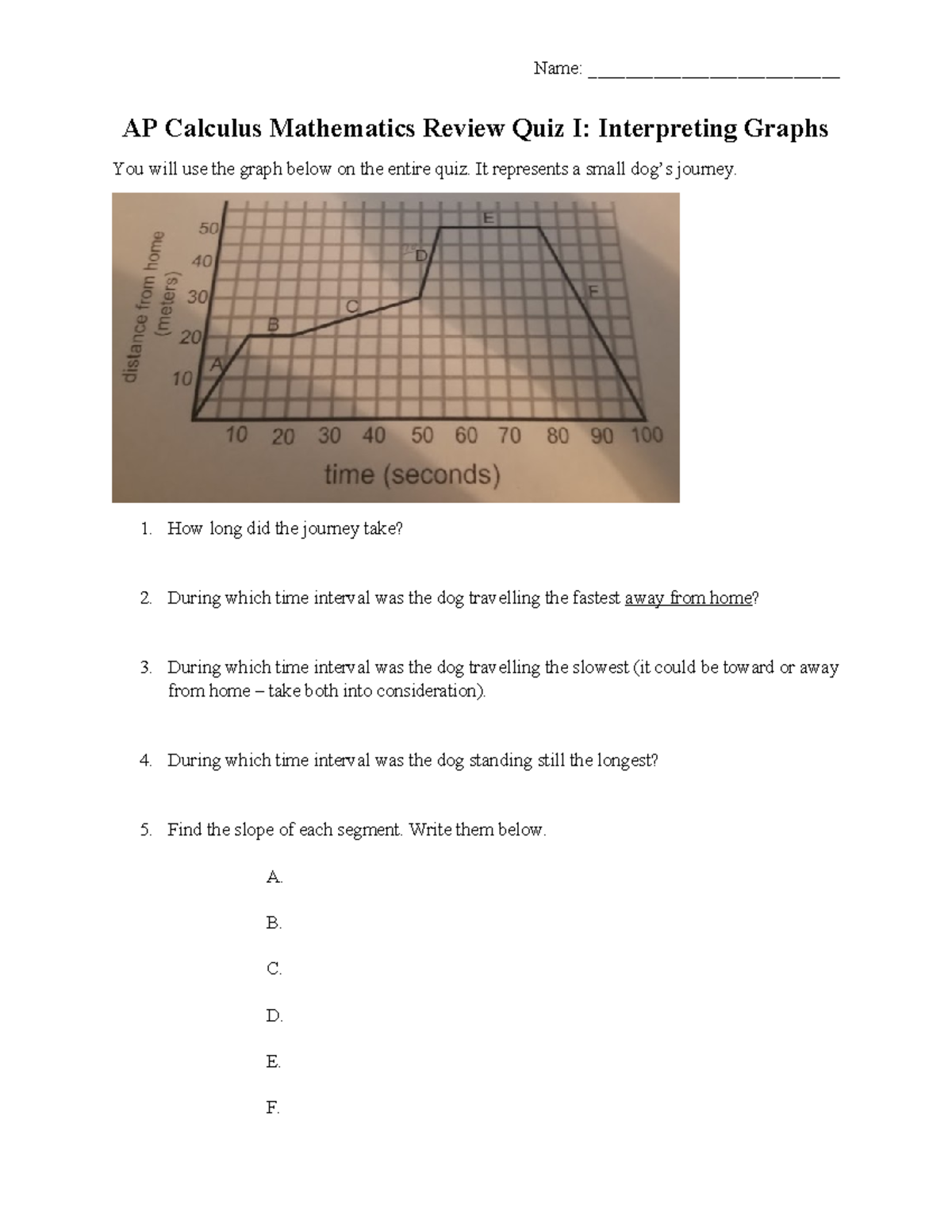 AP Calculus Mathematics Review Quiz I - It represents a small journey ...