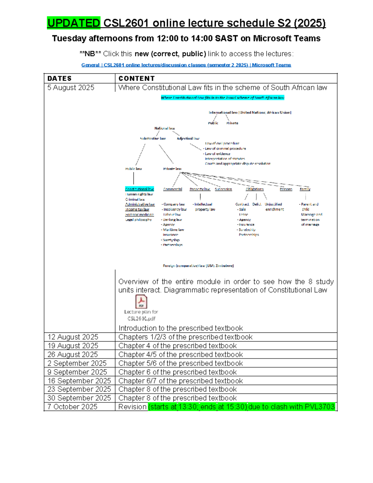 CSL2601 Online Lecture Schedule S2 2025: Tuesdays 12-14 SAST - Studocu