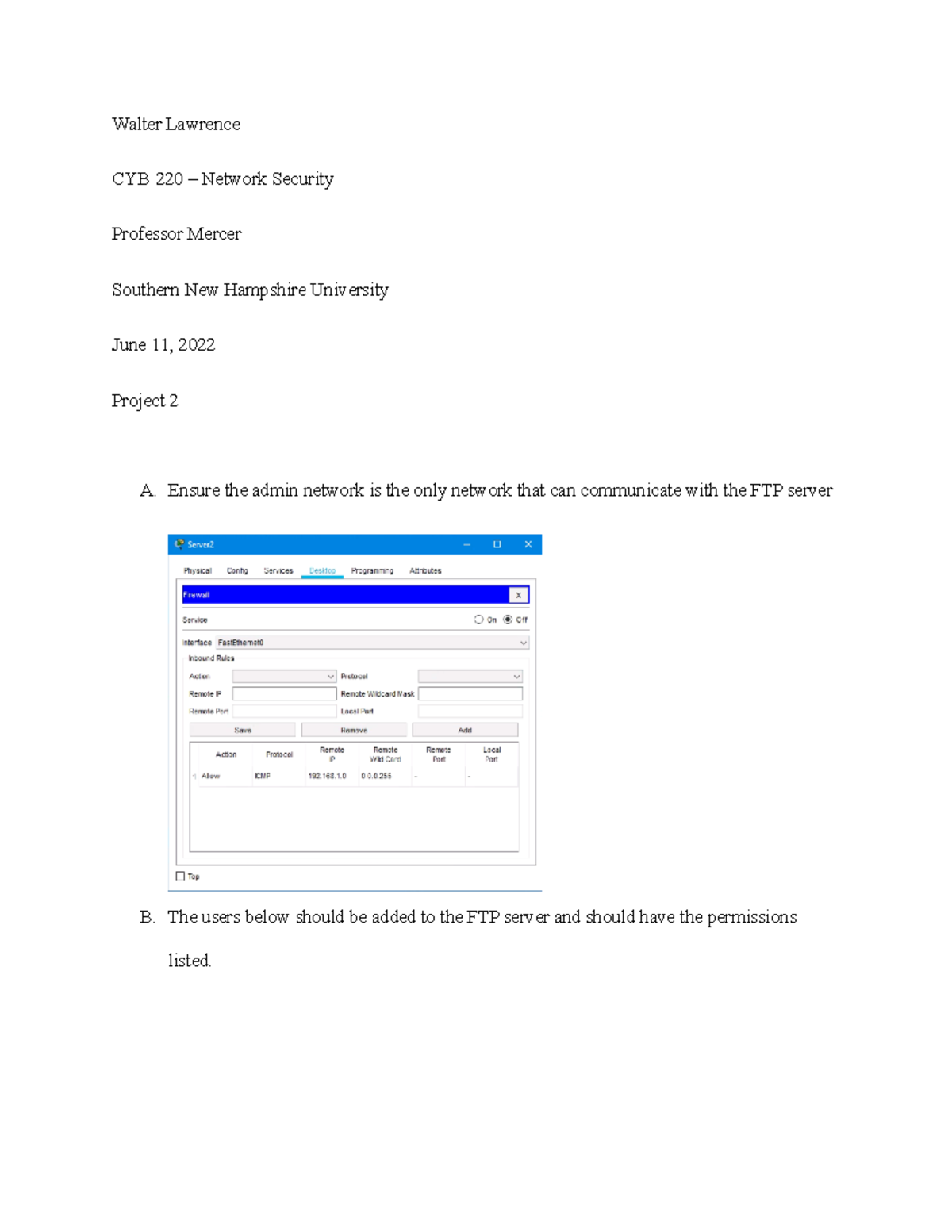 CYB_220_Project_2 - Walter Lawrence CYB 220 – Network Security ...