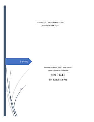 Task 4 D172 - Exit Ticket Assessment for 2nd Grade Math Skills - Studocu