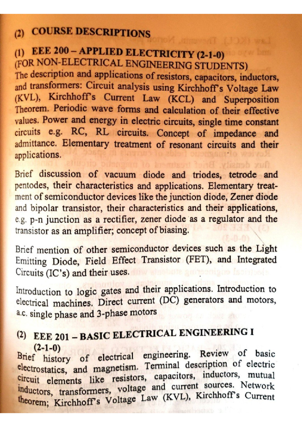 (2) COURSE DESCRIPTIONS: 200 APPLIED ELECTRICITY & 201 BASIC ELECTRICAL - Studocu