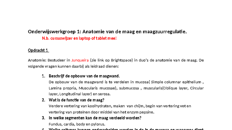 FA-BA 101 - Onderwijswerkgroep 1: Anatomie van de Maag en Regulatie ...