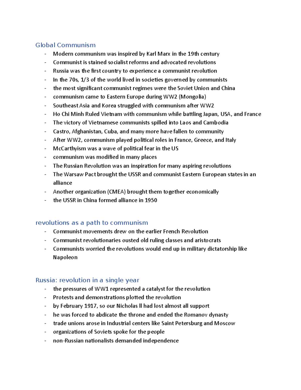 AP World Chapter 21 Notes - Global Communism - Modern communism was ...