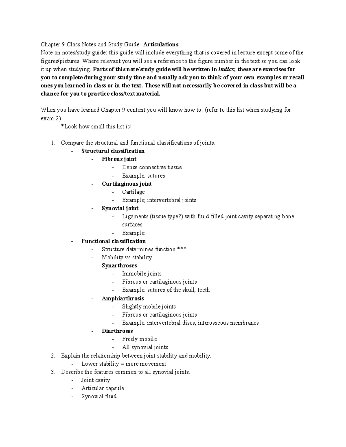 Anatomy Chapter 9 Study Guide - Chapter 9 Class Notes and Study Guide ...