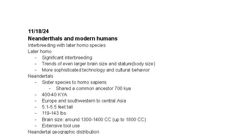 Anthro Lab - Neanderthals, Modern Humans, and Primate Evolution Notes ...