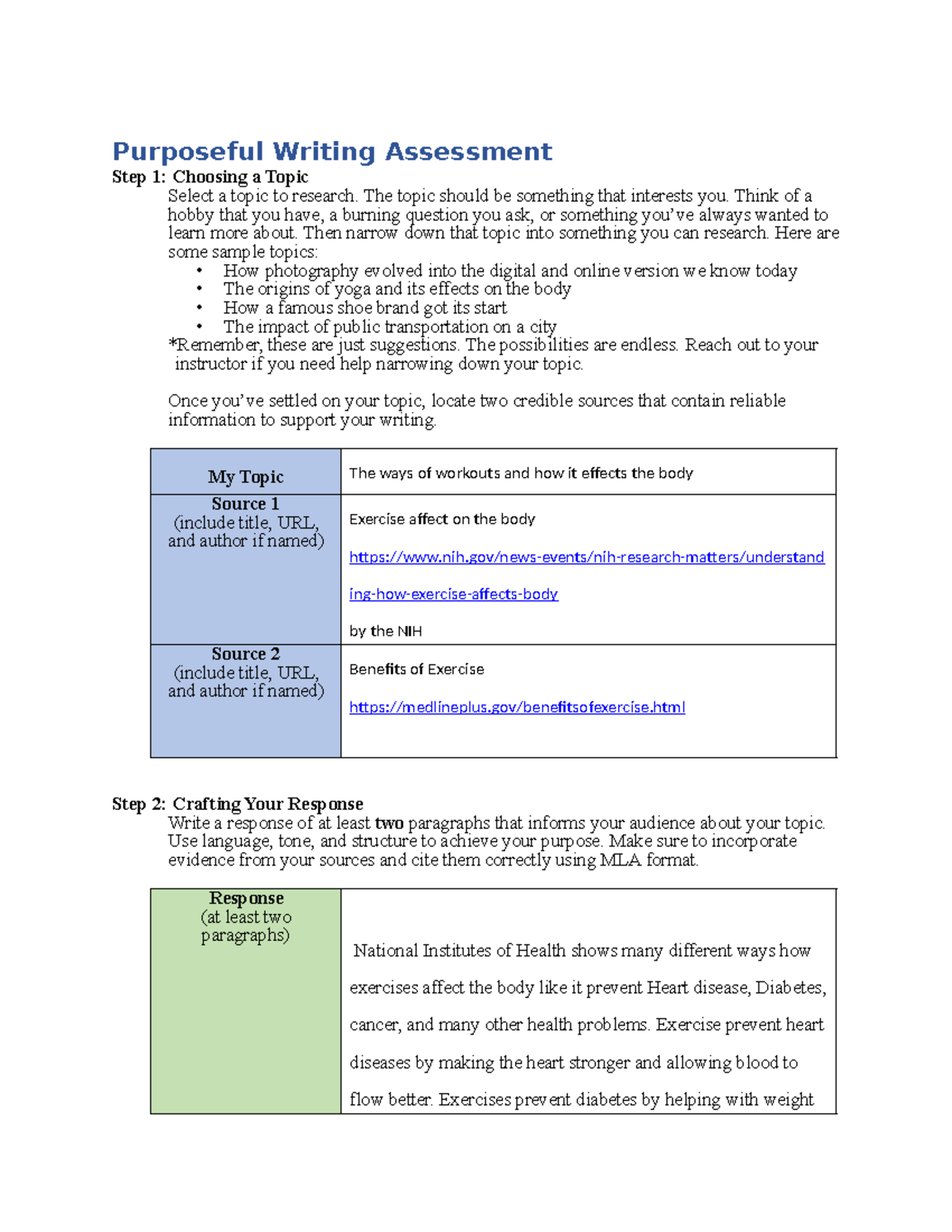 ENG 101: Purposeful Writing Assessment - Topic Selection & Response ...