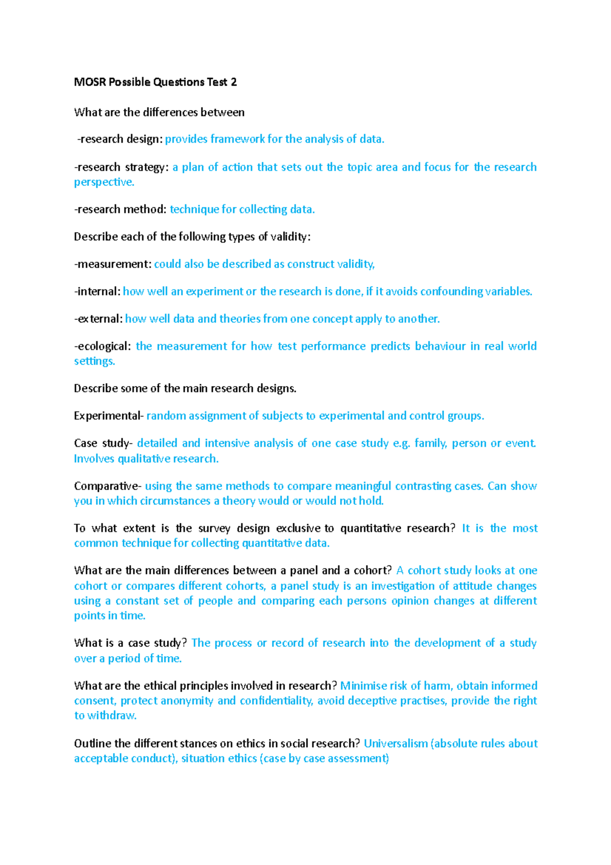 MOSR Test 2 Study Guide: Key Concepts and Research Validity - Studocu