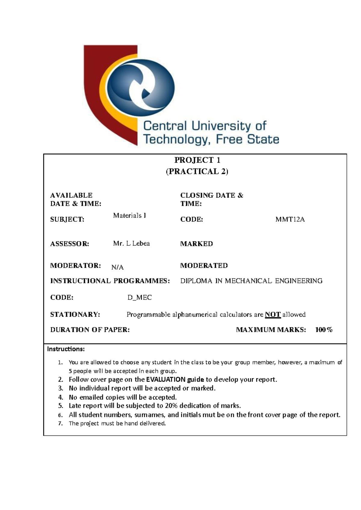Research project - useful - PROJECT 1 (PRACTICAL 2 ) AVAILABLE DATE ...