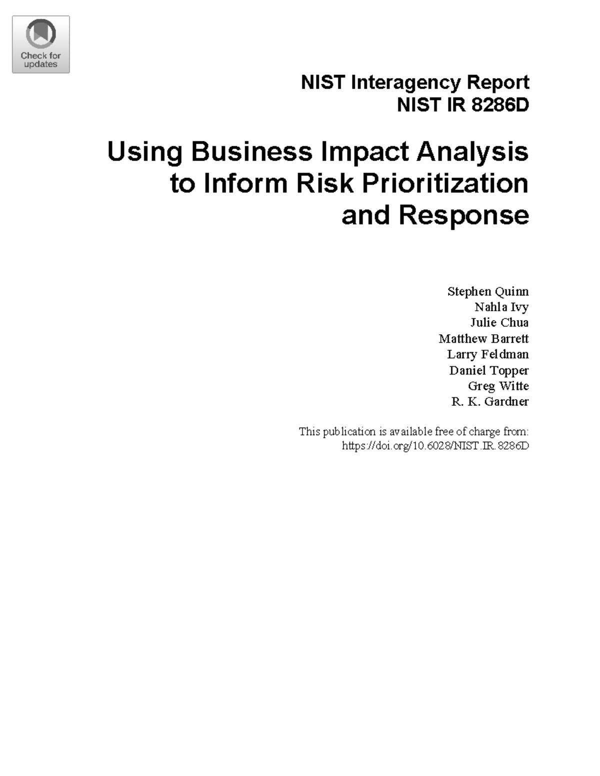 NIST Using Business Impact Analysis to Inform Risk Prioritization and ...