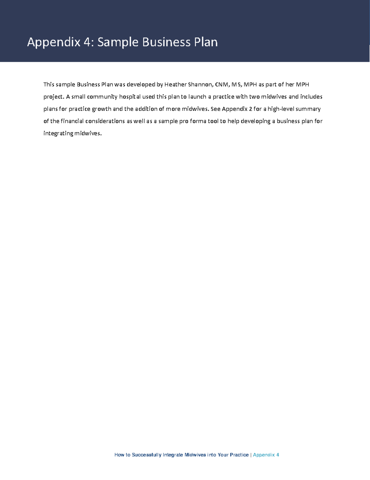 Business Plan Template for Integrating Midwives | Appendix 4 - Studocu