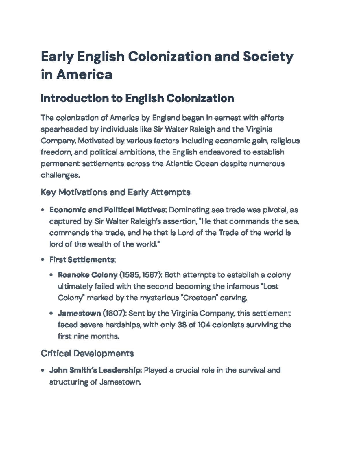 Early English Colonization in America: Important Events & Developments ...