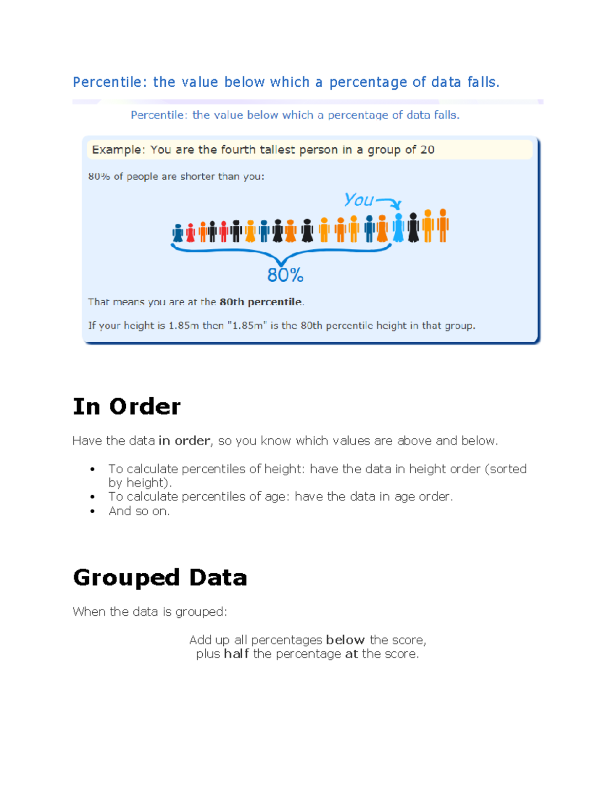 Lecture notes(percentiles) - Percentile: the value below which a ...