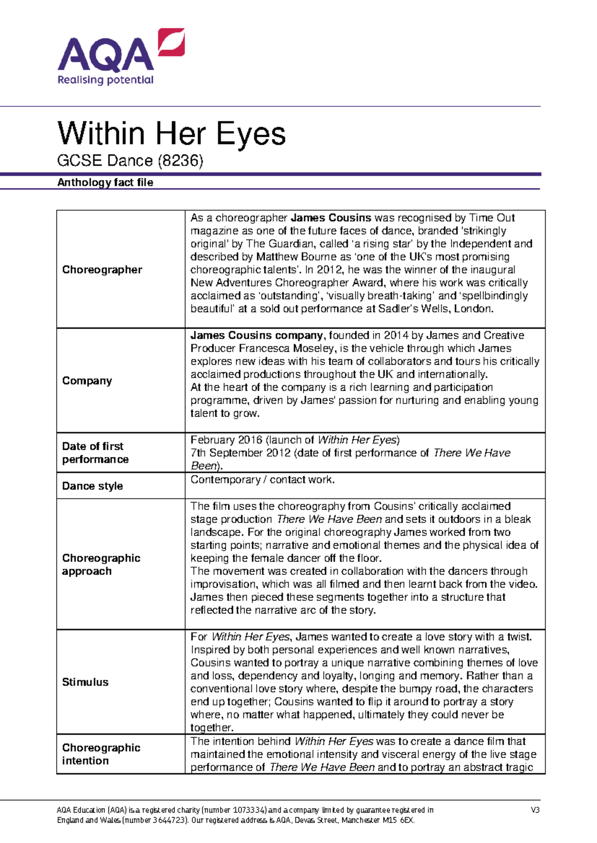 GCSE Dance (8236) Final Exam: Themes & Practice Questions on "Within ...