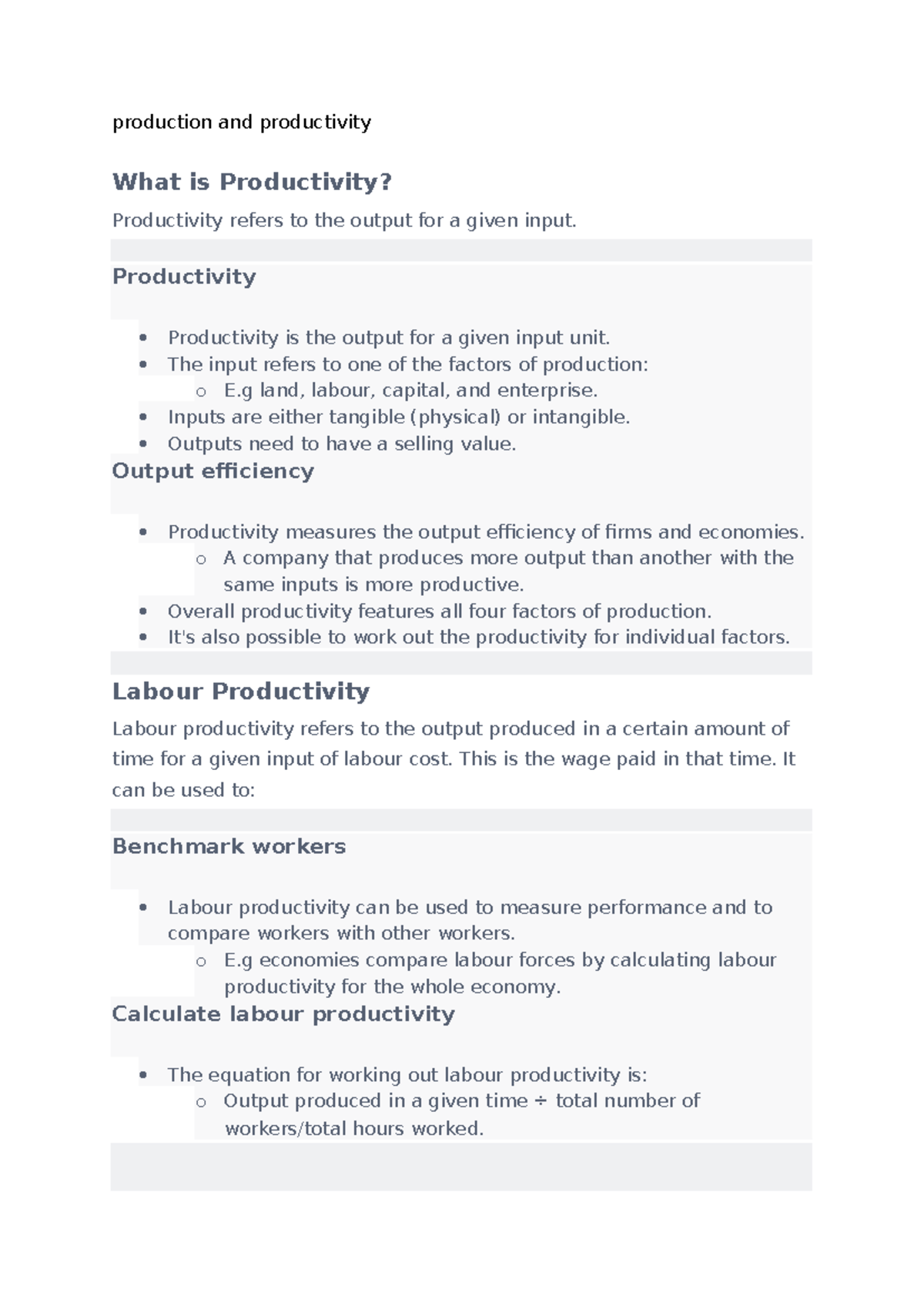 Productivity Concepts: Key Insights and Definitions for Study - Studocu