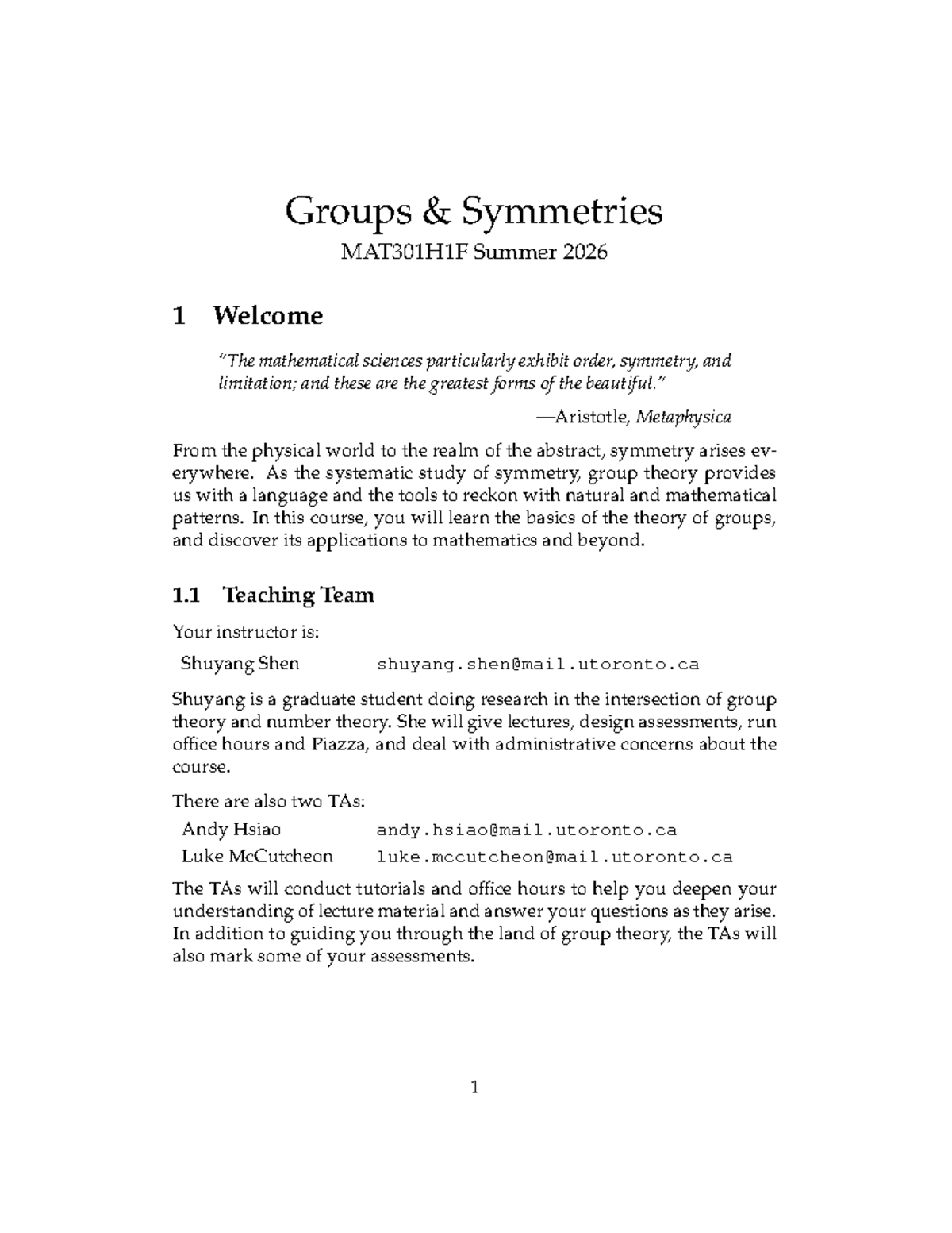 MAT301H1F Summer 2026: Group Theory Syllabus and Course Overview - Studocu