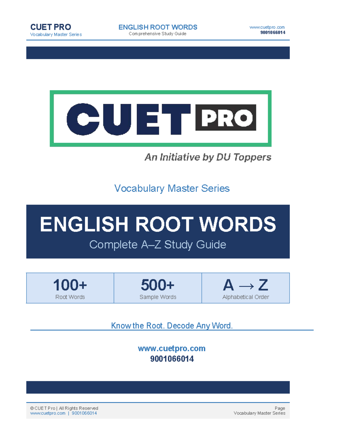 CUET 9001066014 Pro English Root Words Study Guide - Studocu
