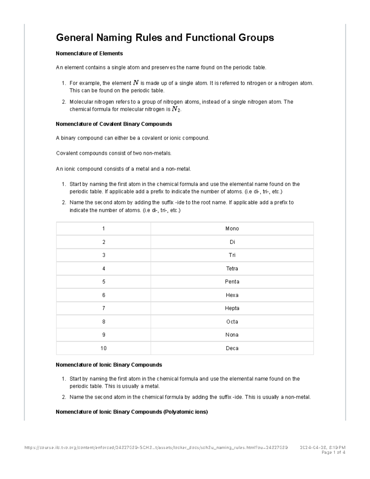 General Naming Rules & Functional Groups Nomenclature (Chem 101) - Studocu