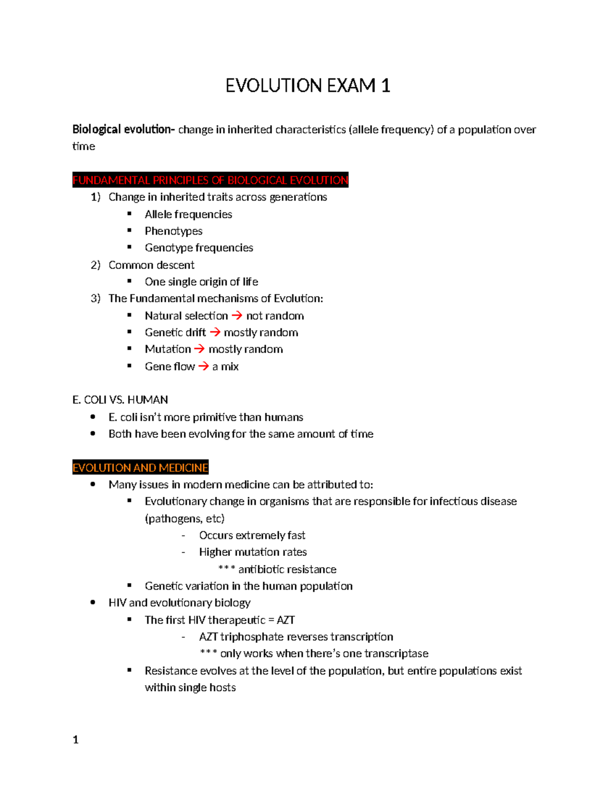 Evolution EXAM 1: Key Concepts and Mechanisms of Change - Studocu