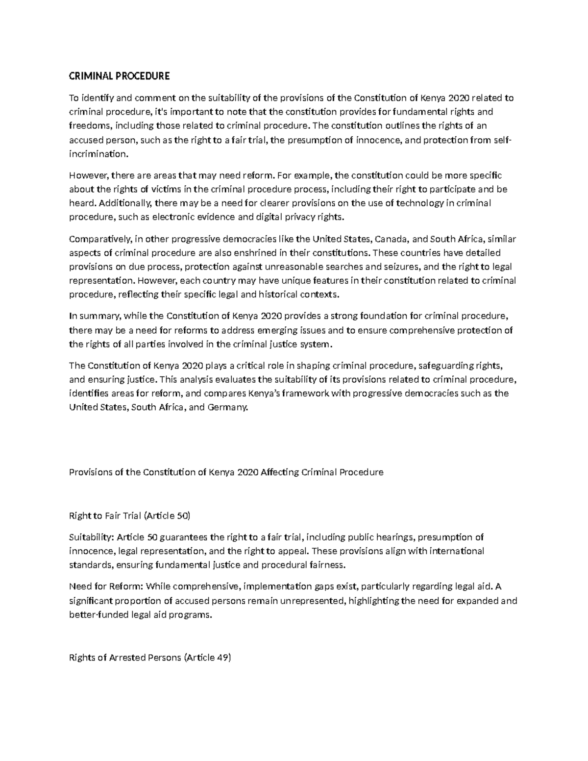 Criminal Procedure - CRIMINAL PROCEDURE To identify and comment on the suitability of the ...