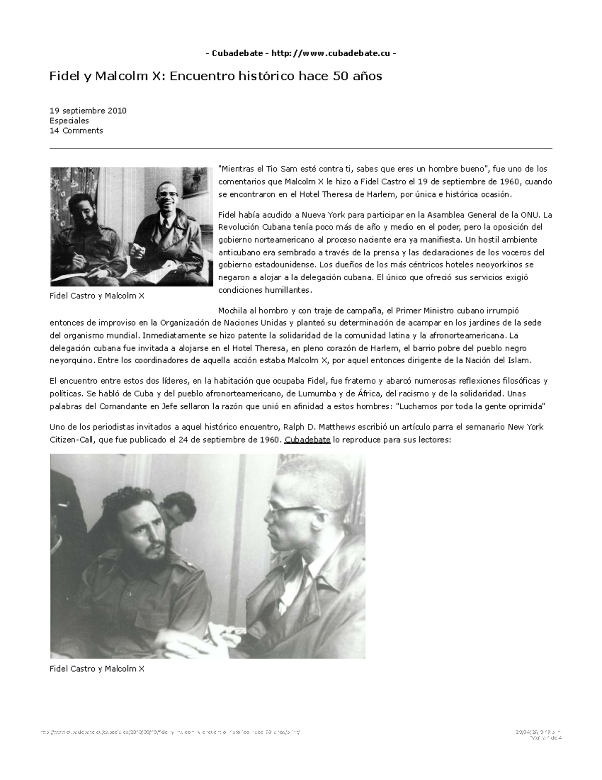 Cubadebate: Fidel y Malcolm X - Encuentro Histórico 1960 - Studocu