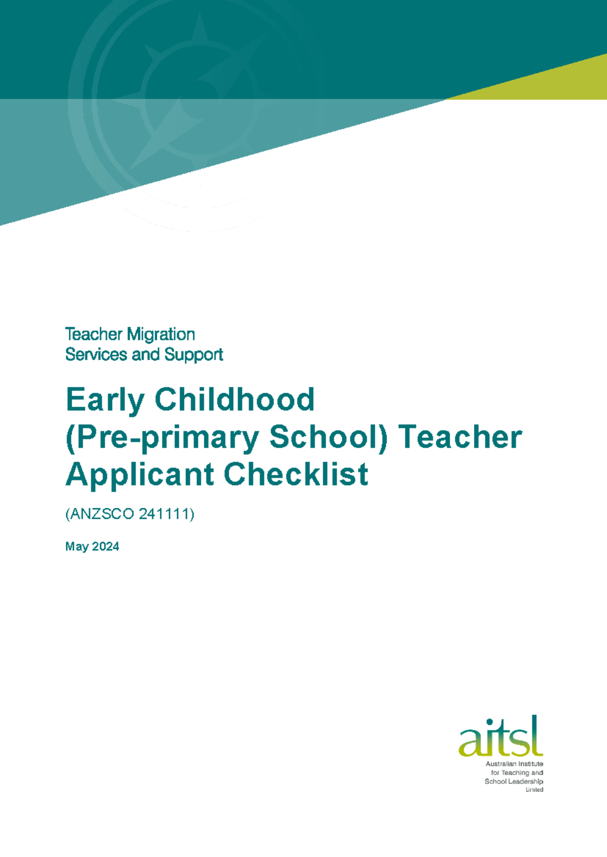 Early Childhood Teacher Applicant Checklist (ANZSCO) - May 2024 - Studocu