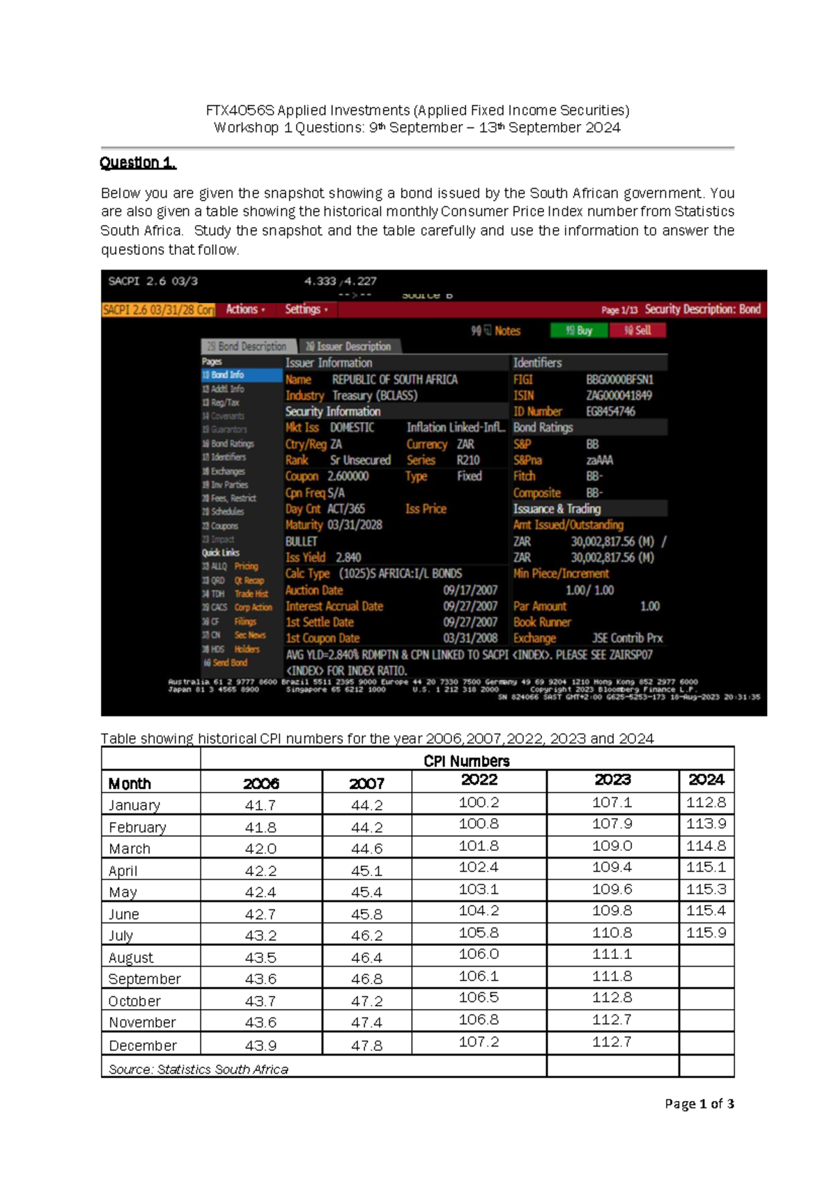 FTX4056S Applied Investments Workshop 1: Bond Valuation Questions - Studocu