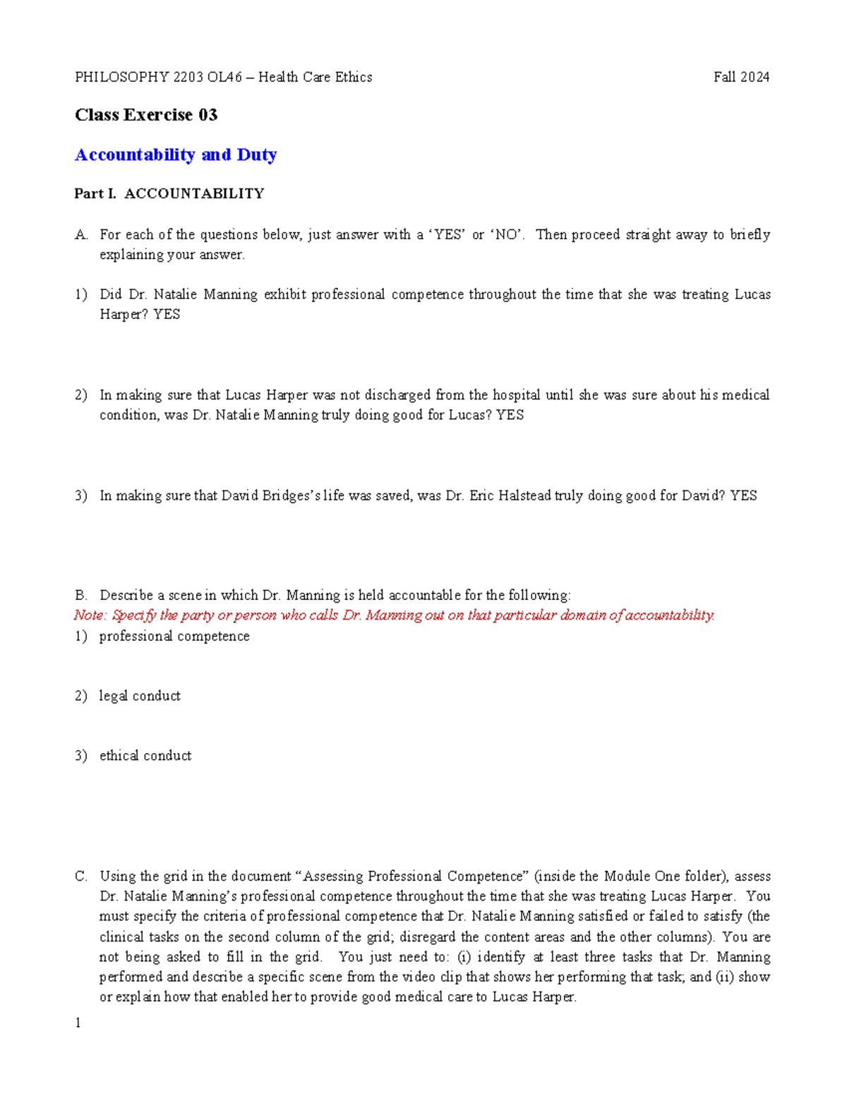 Class Exercise 03: Accountability and Duty in Patient Care Analysis ...
