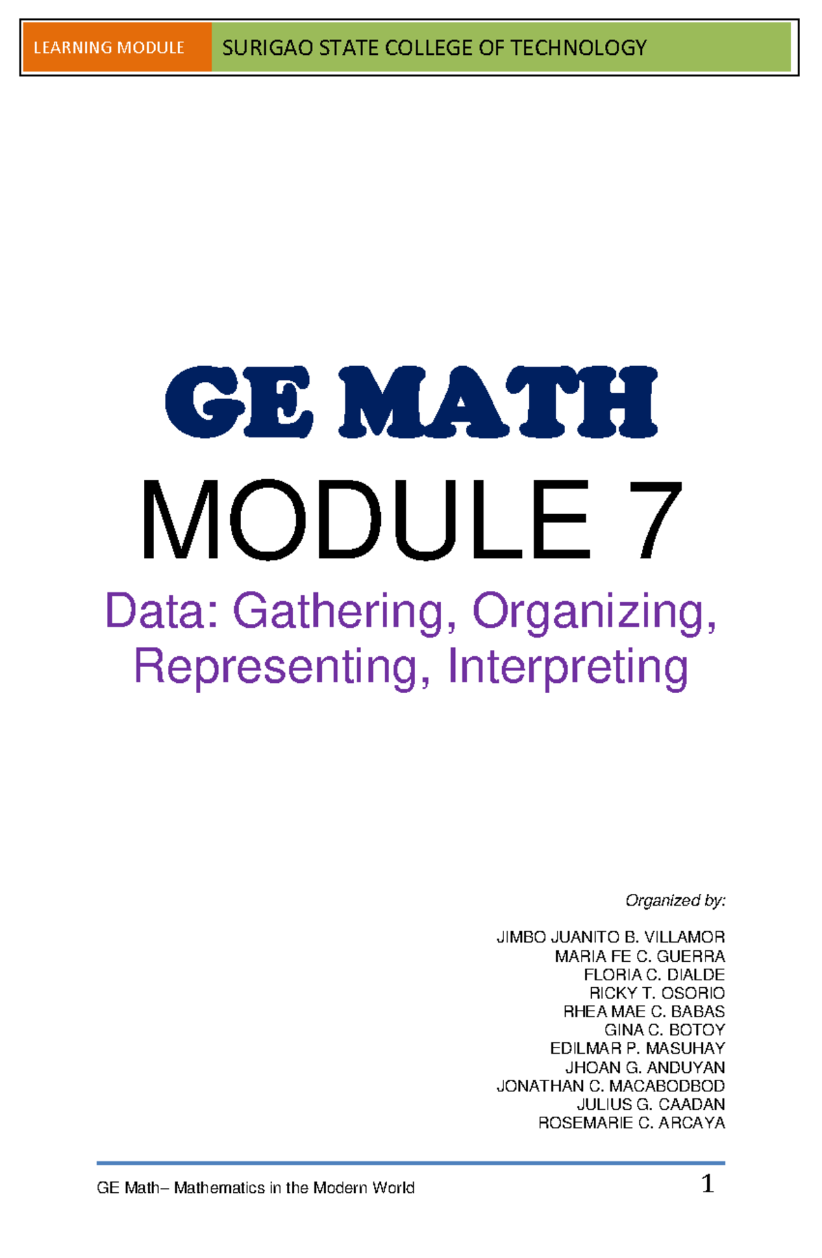 GE-Math Learning-Module-7 - GE MATH MODULE 7 Data: Gathering ...