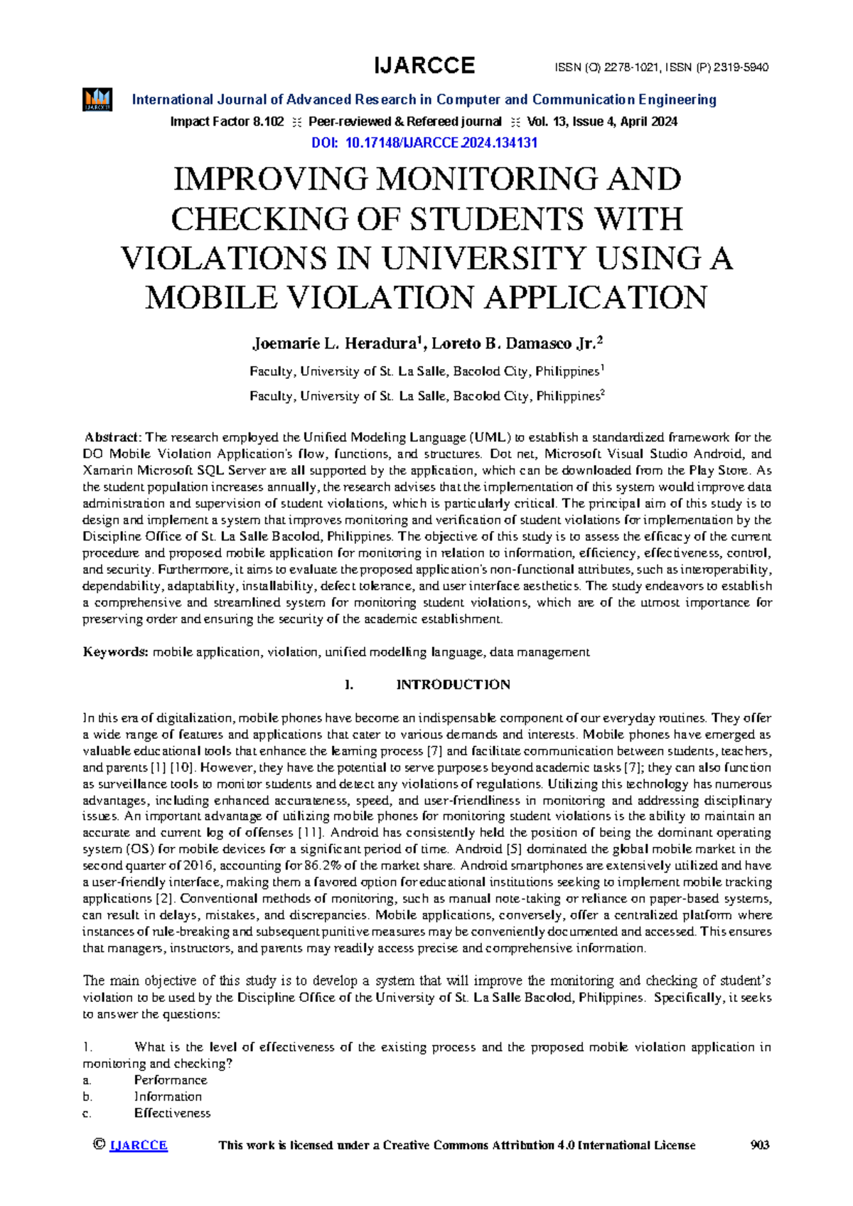 Improving Student Monitoring via Mobile Violation App (CS 101 ...