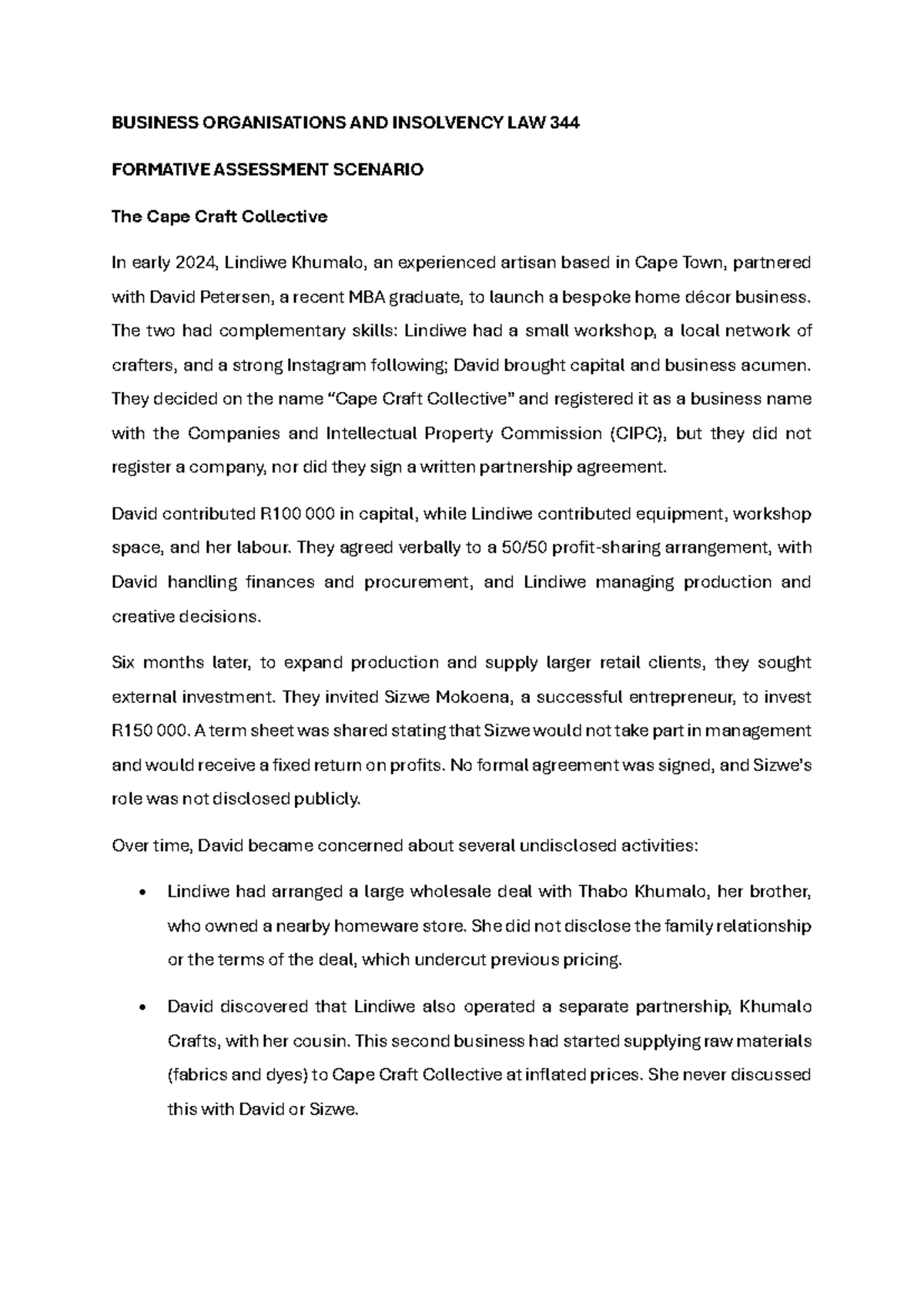 BOIL 344 Formative Assessment: Cape Craft Collective Case Study - Studocu