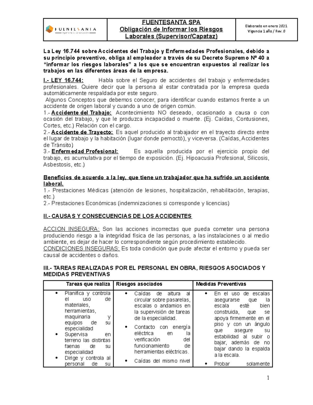 Obligación de Informar Riesgos Laborales para Supervisores - Rev. 0 ...